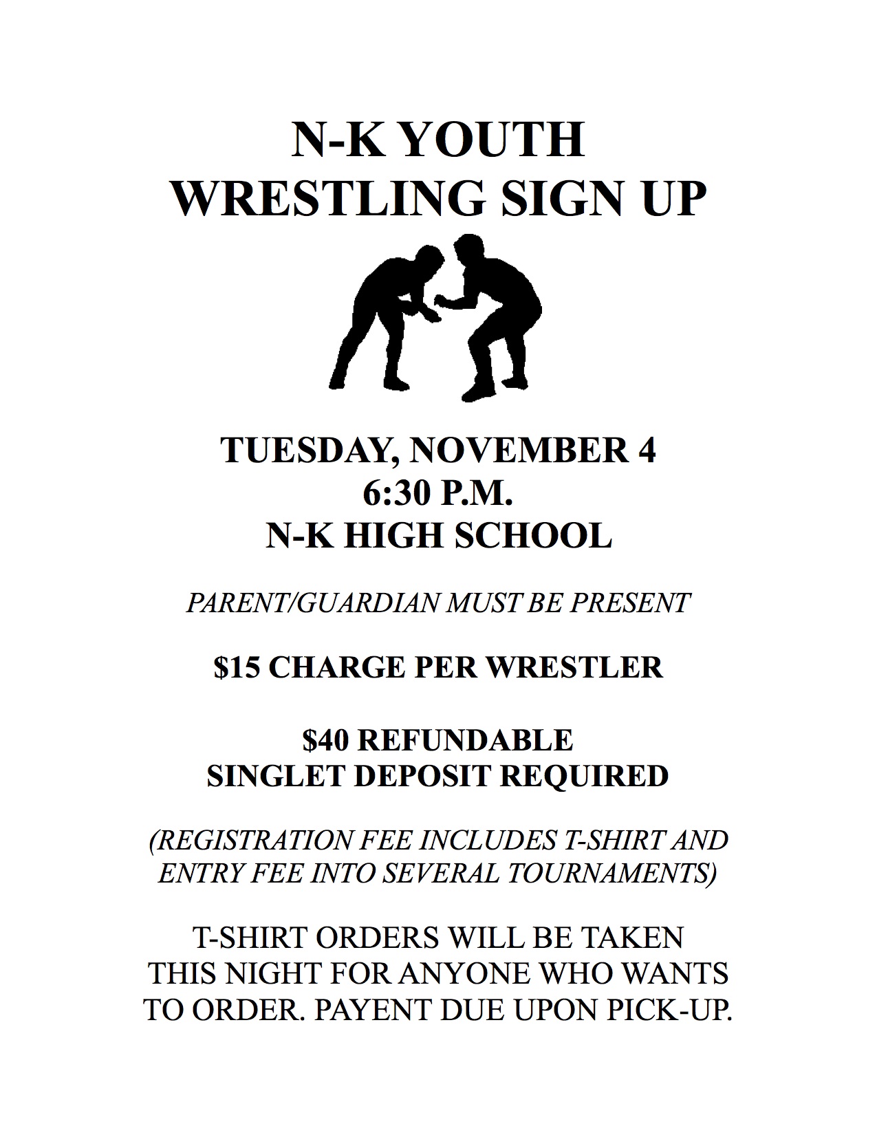 Northwood Kensett NK Youth Wrestling Sign Up